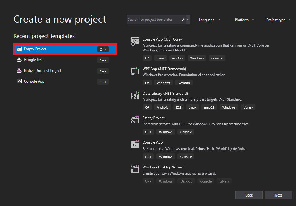 Make sure that you create an empty project otherwise visual studio will create files we don't ...
